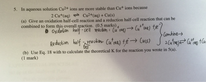 Solved In aqueous solution Cu^2+ ions are more stable than | Chegg.com