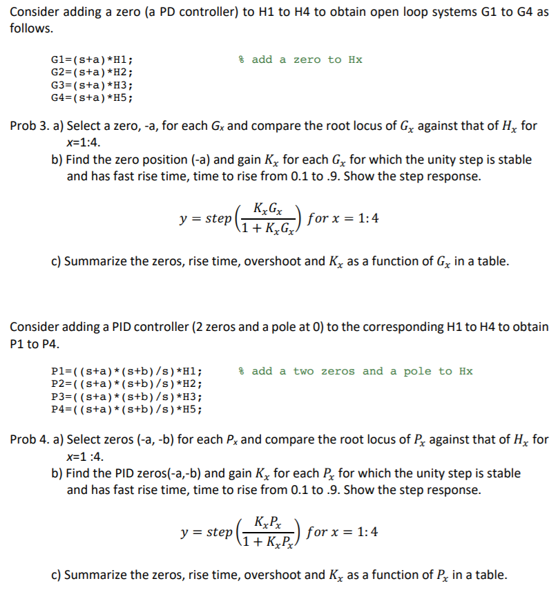 Solved The Open Loop Transfer Functions Of Commonly 1568