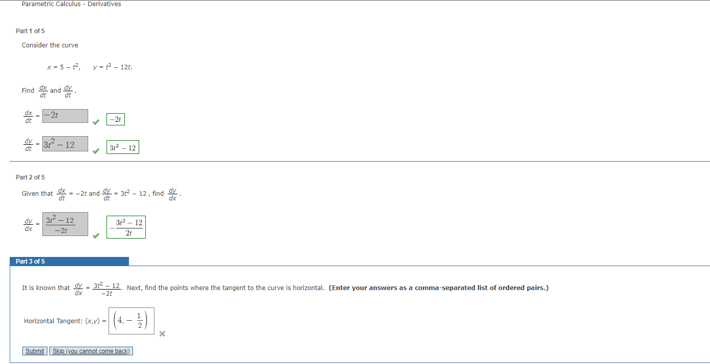 Solved Parametric Calculus - ﻿DerivativesPart 1 ﻿of | Chegg.com