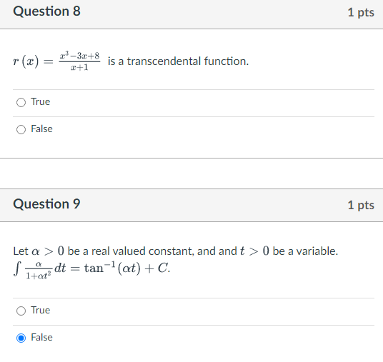 Solved r(x)=x+1x3−3x+8 is a transcendental function. True | Chegg.com