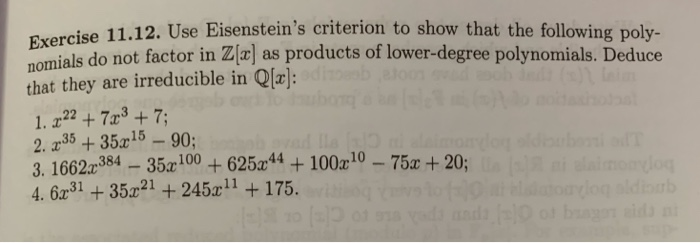 Solved cise 11.12. Use Eisenstein's criterion to show that | Chegg.com