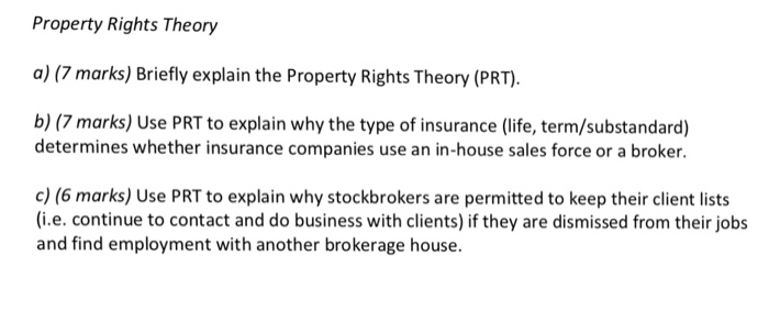 Solved Property Rights Theory a) (7 marks) Briefly explain | Chegg.com