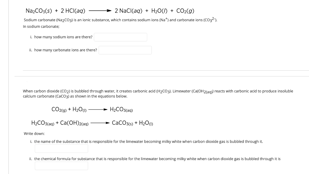 Solved Na₂CO3(s) + 2 HCl(aq) 2 NaCl(aq) + H₂O(/) + CO₂(g) | Chegg.com