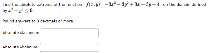Solved Find the absolute extrema of the function | Chegg.com