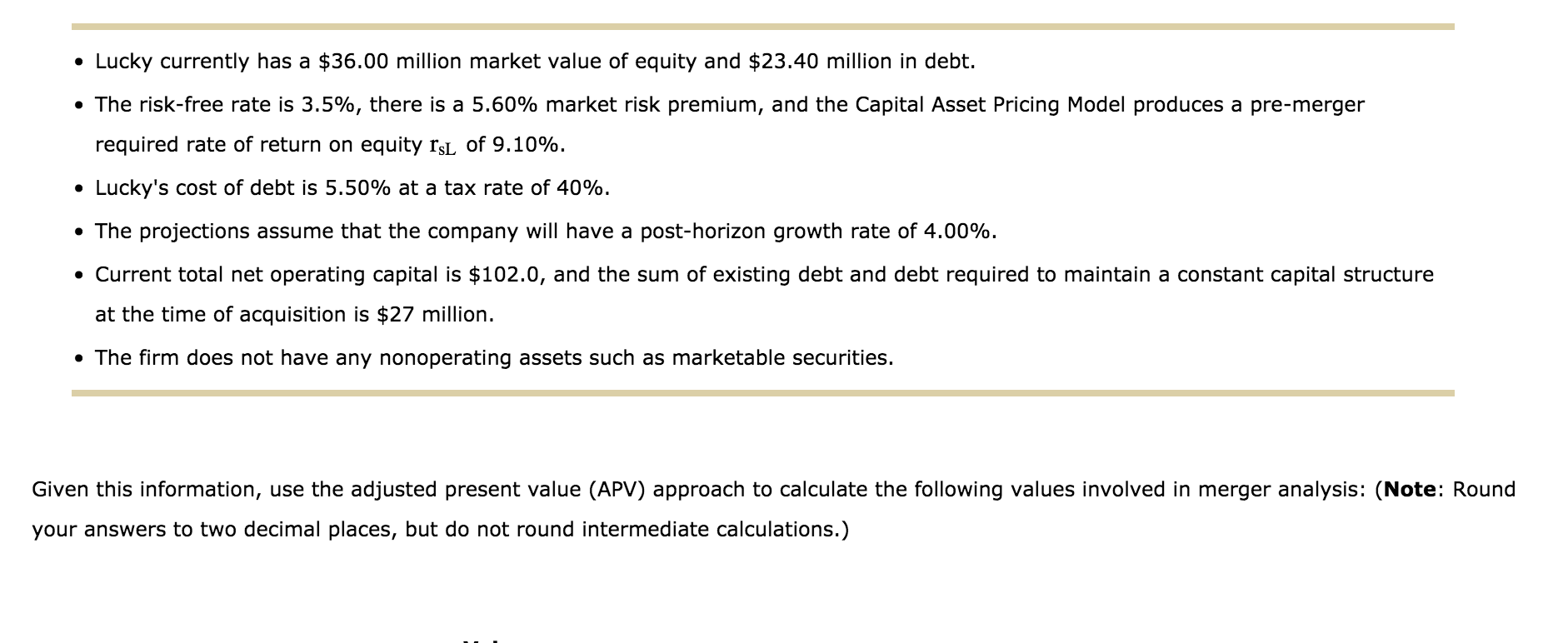 5. Merger analysis - Adjusted present value (APV) | Chegg.com