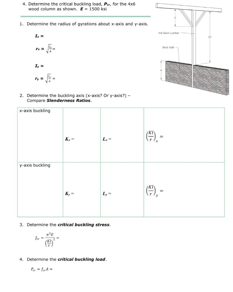 Solved 4 Determine The Critical Buckling Load Pcr For