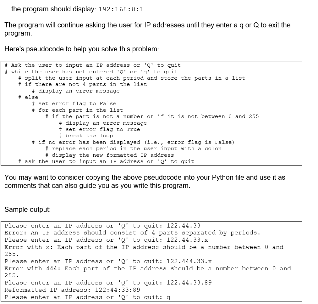 Solved the program should display: 192:168:0:1 The program | Chegg.com