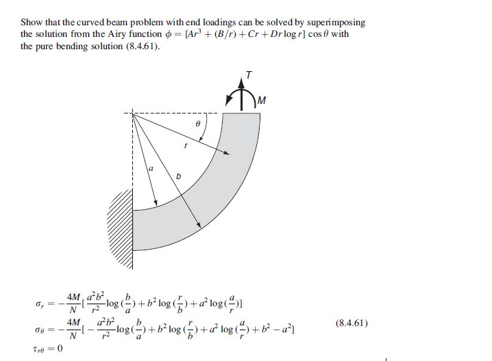 Solved Show that the curved beam problem with end loadings | Chegg.com