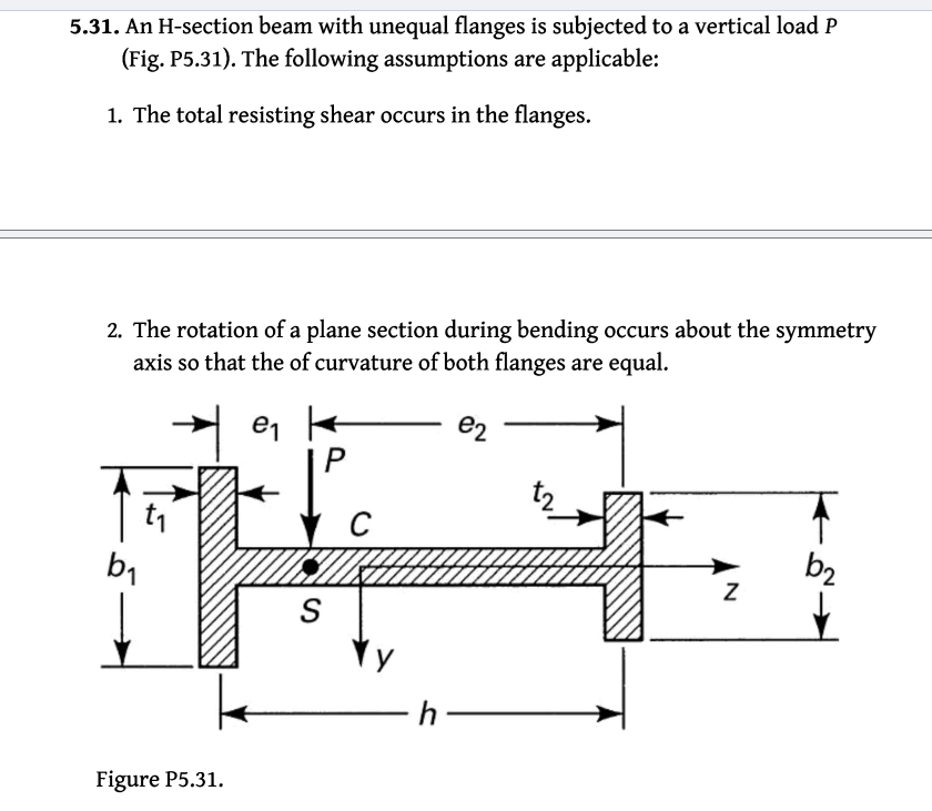 Solved 5.31. ﻿An H -section beam with unequal flanges is | Chegg.com