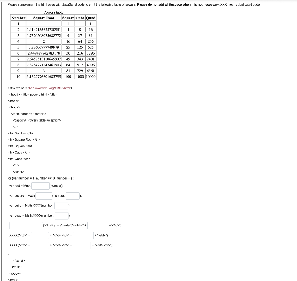 Solved Please complement the html page with JavaScript code | Chegg.com
