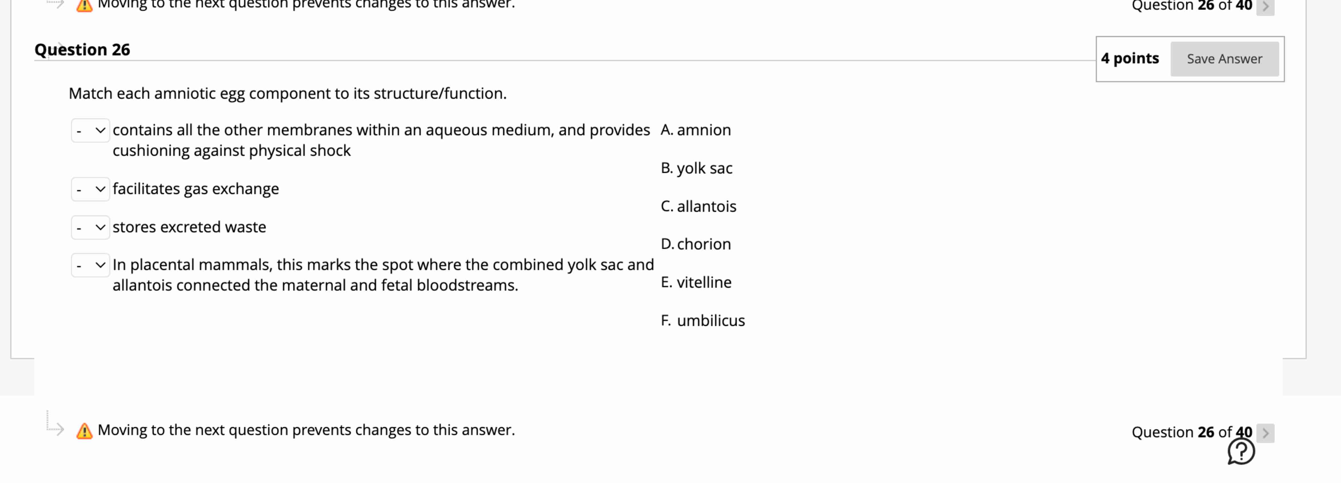 High Quality SOLUTION Question 264 ﻿pointsMatch each amniotic egg component | Chegg.com