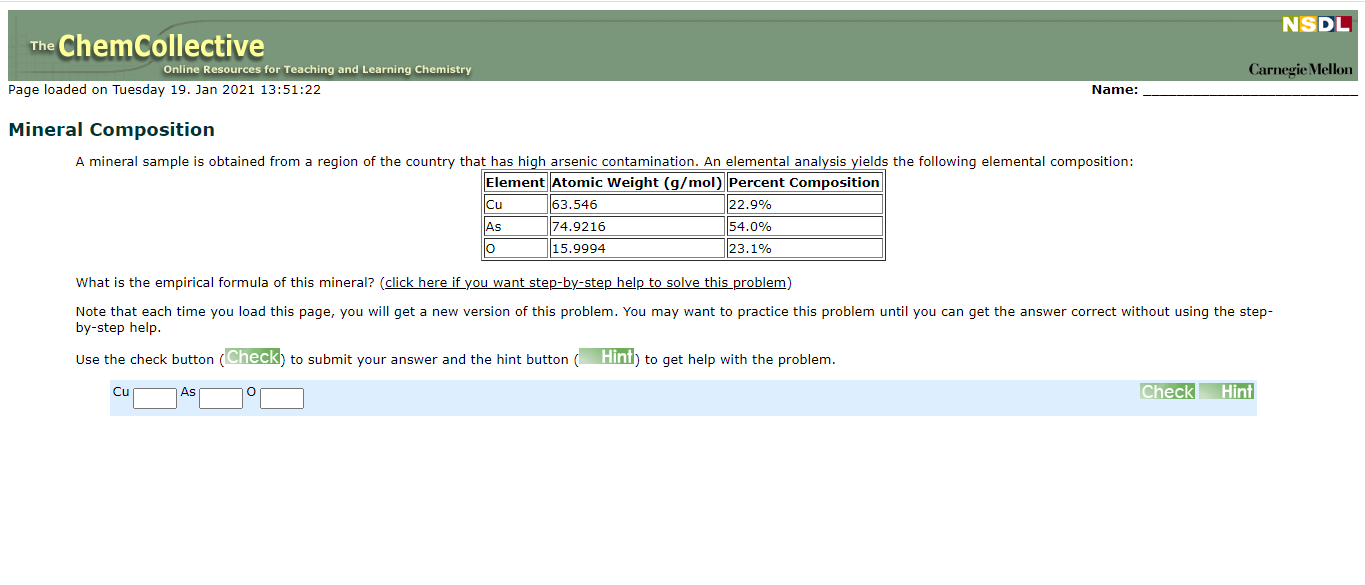Solved NSDL The ChemCollective Carnegie Mellon Online | Chegg.com