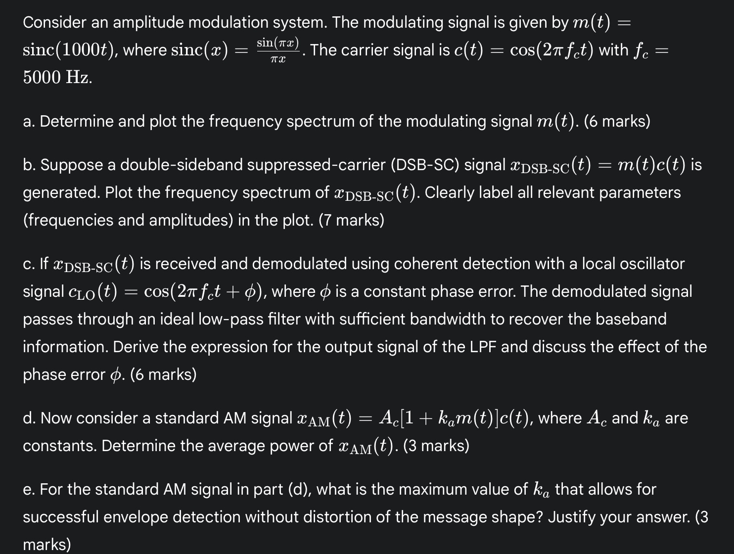 Solved Consider an ﻿amplitude modulation system. The | Chegg.com