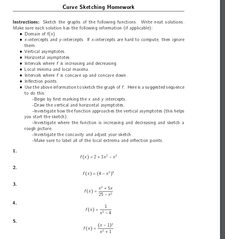 Solved Curve Sketching Homework Instructions: Sketch the | Chegg.com