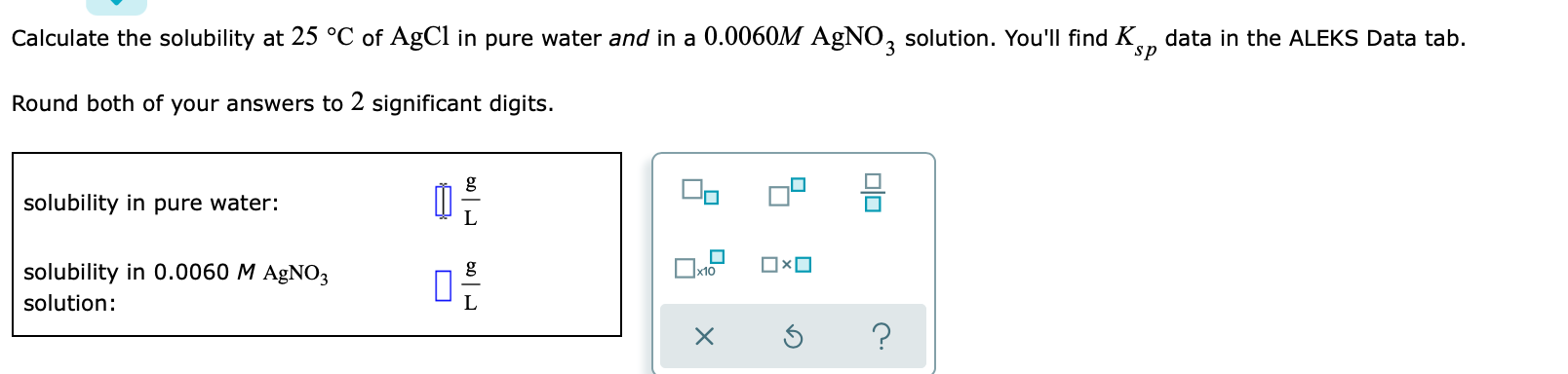 Solved Calculate the solubility at 25 °C of AgCl in pure | Chegg.com