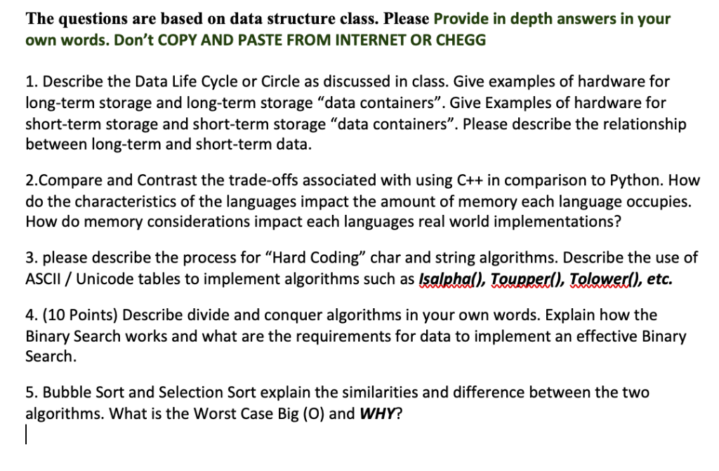 Solved The questions are based on data structure class. | Chegg.com