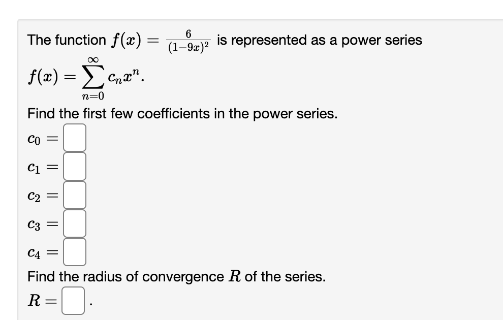 Solved The function f(x)=(1−9x)26 is represented as a power | Chegg.com