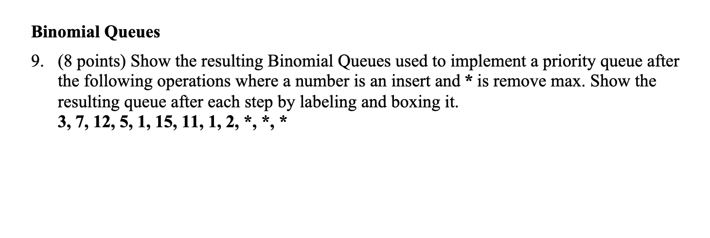 Solved Binomial Queues 9. (8 points) Show the resulting | Chegg.com