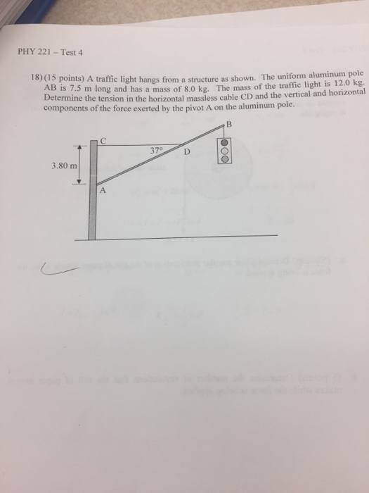 Solved PHY 221 - Test 4 18) (15 points) A traffic light | Chegg.com