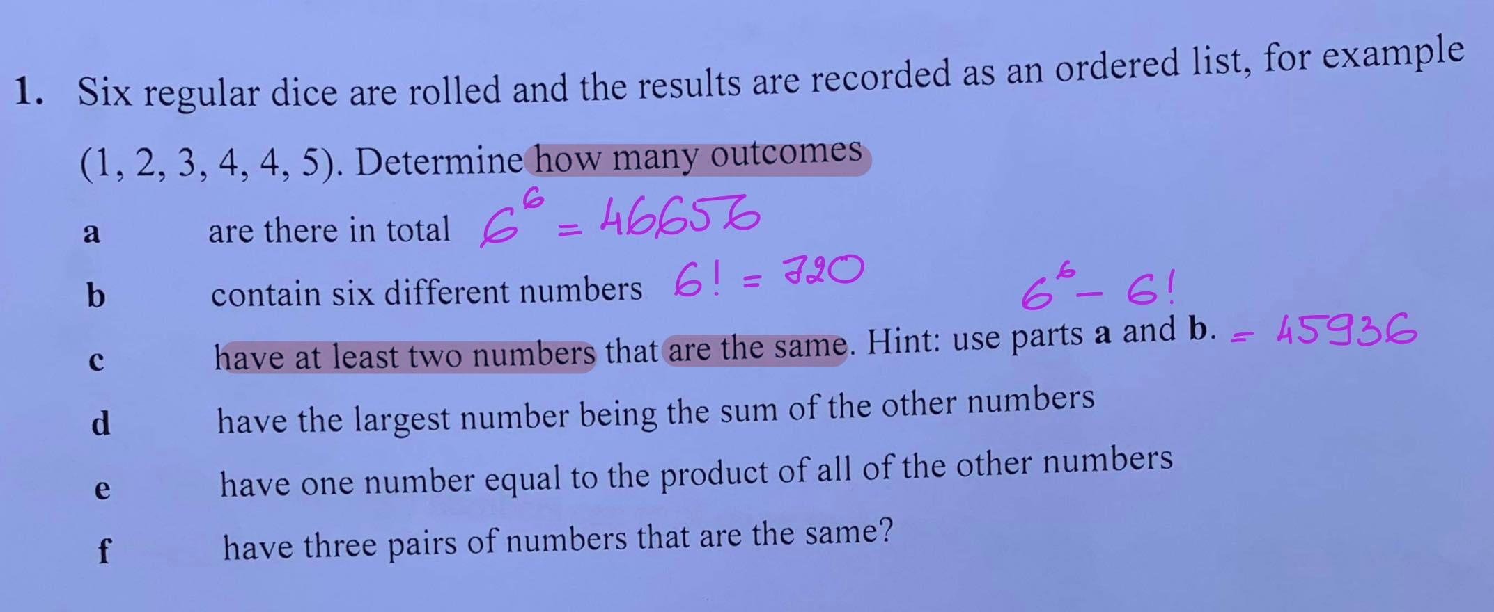 Solved 1. Six regular dice are rolled and the results are | Chegg.com