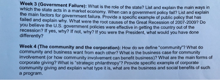 Week 3 (Government Failure): What is the role of the | Chegg.com