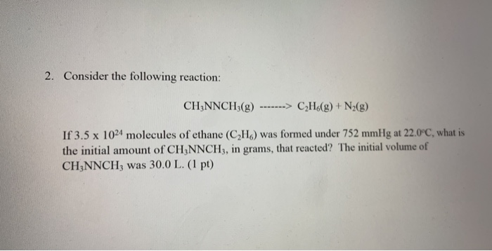Solved 2. Consider the following reaction: CH3NNCH3(g)> | Chegg.com