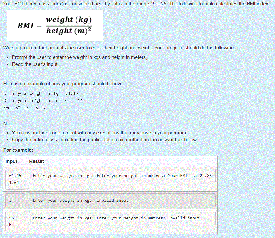 Solved Your BMI (body mass index) is considered healthy if | Chegg.com