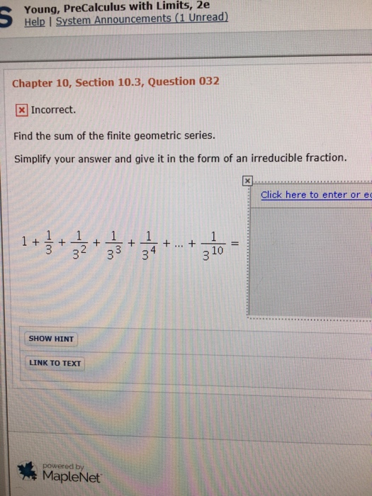 Solved Find The Sum Of The Finite Geometric Series Chegg