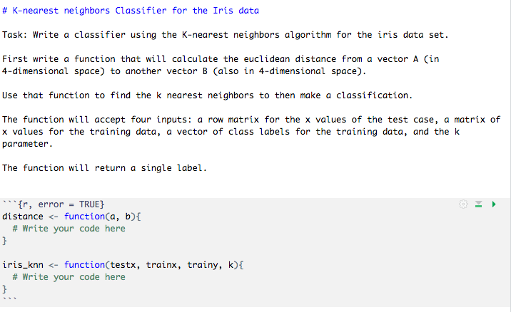 # K-nearest neighbors Classifier for the Iris data | Chegg.com