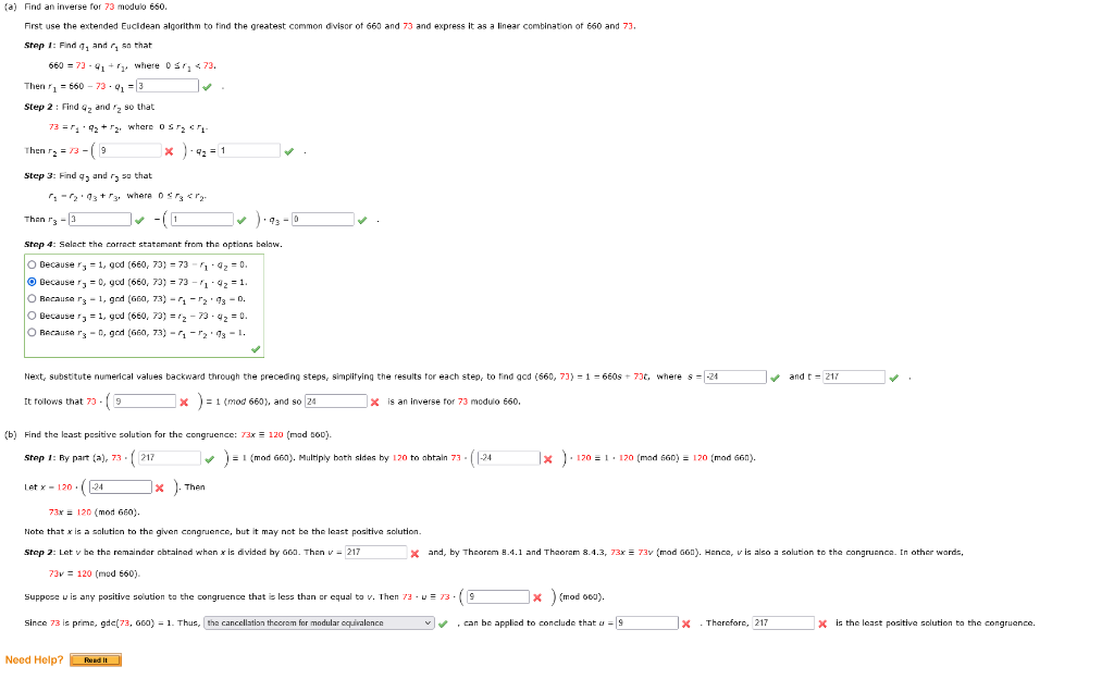 Solved Find an inverse for 73 modulo 650 . First use the | Chegg.com