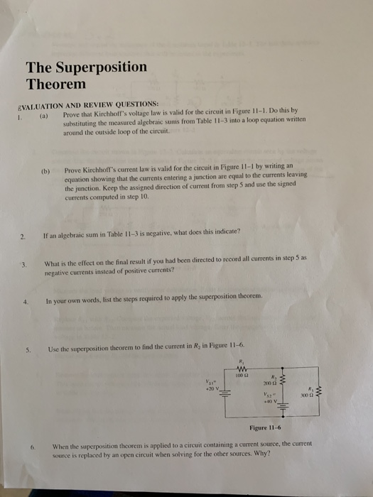 Solved The Superposition Theorem EVALUATION AND REVIEW | Chegg.com