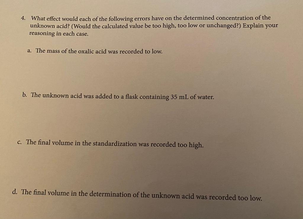 Solved 4. What effect would each of the following errors | Chegg.com