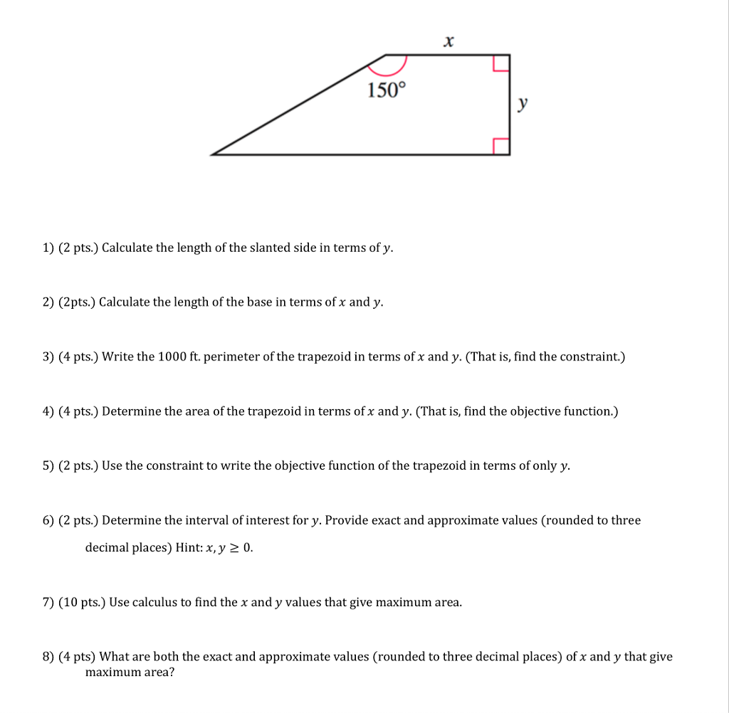 150° 1) (2 pts.) Calculate the length of the slanted | Chegg.com