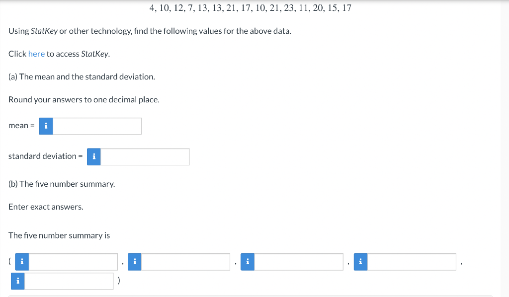 Solved Using StatKey or other technology, find the following | Chegg.com