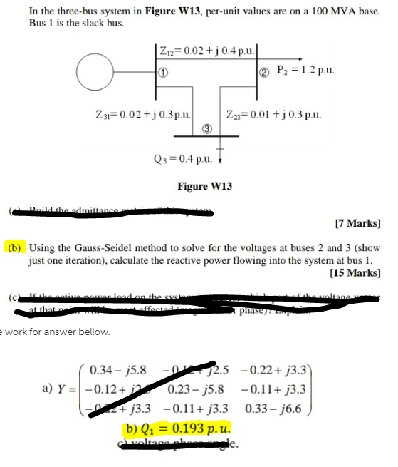 Solved In the three-bus system in Figure W13, per-unit | Chegg.com