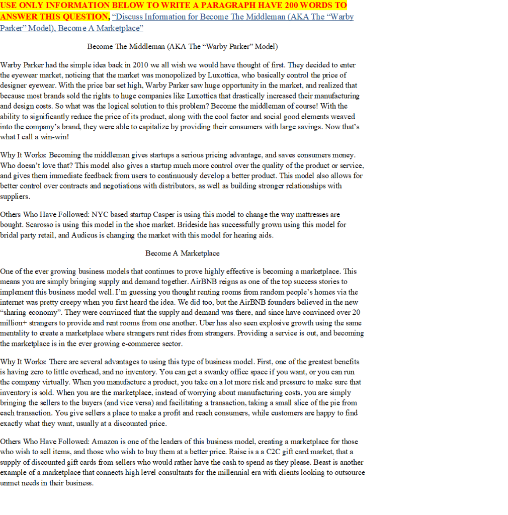 Solved USE ONLY INFORMATION BELOW TO WRITE A PARAGRAPH HAVE | Chegg.com