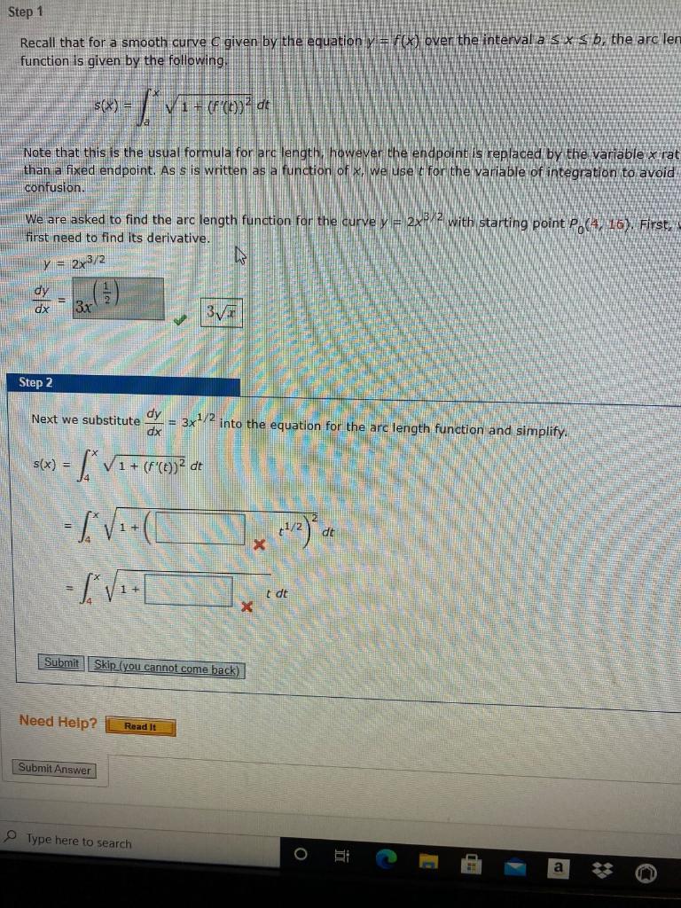 Solved Step 1 Recall that for a smooth curve given by the | Chegg.com