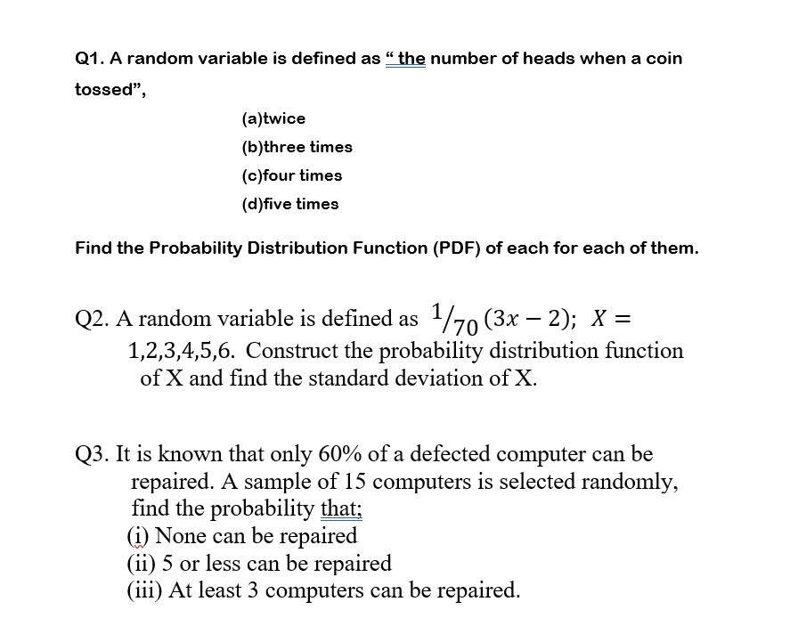 Solved Q1. A random variable is defined as "the number of | Chegg.com