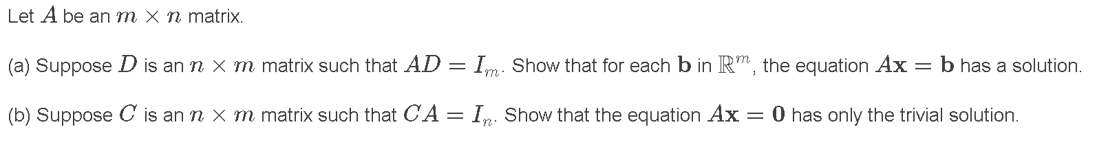 Solved Let A be an m x n matrix. (a) Suppose D is an n x m | Chegg.com