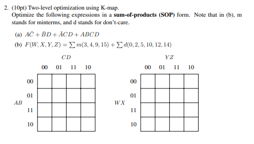 Solved 2. (10pt) Two-level optimization using K-map. | Chegg.com