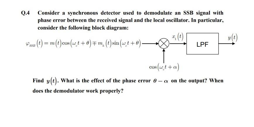 Solved Q.4 Consider a synchronous detector used to | Chegg.com