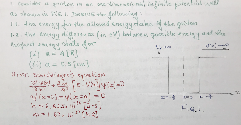 Solved Uy > 1. Consider a proton in an one-dimensional | Chegg.com