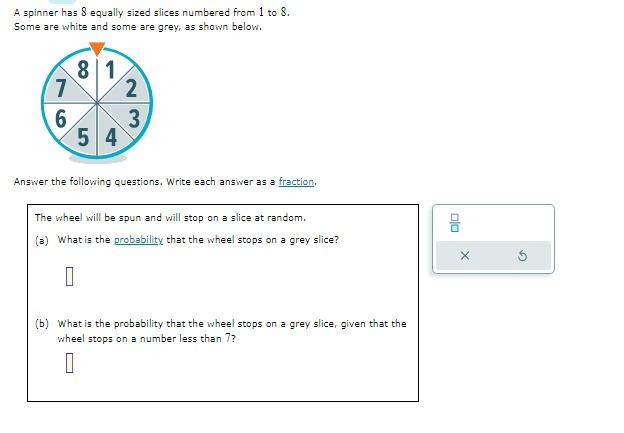 Solved A spinner has 8 equally sized slices numbered from 1 | Chegg.com
