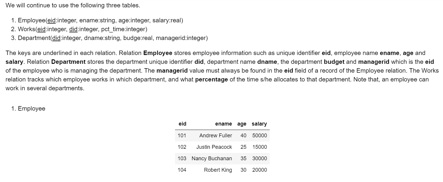Solved 1. Find the number of employees in each department. | Chegg.com