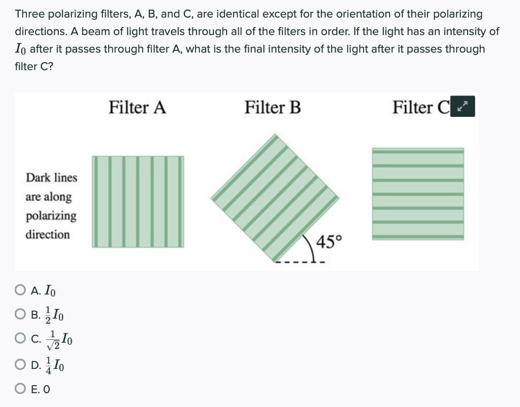 Solved Three polarizing filters, A, B, and C, are identical | Chegg.com