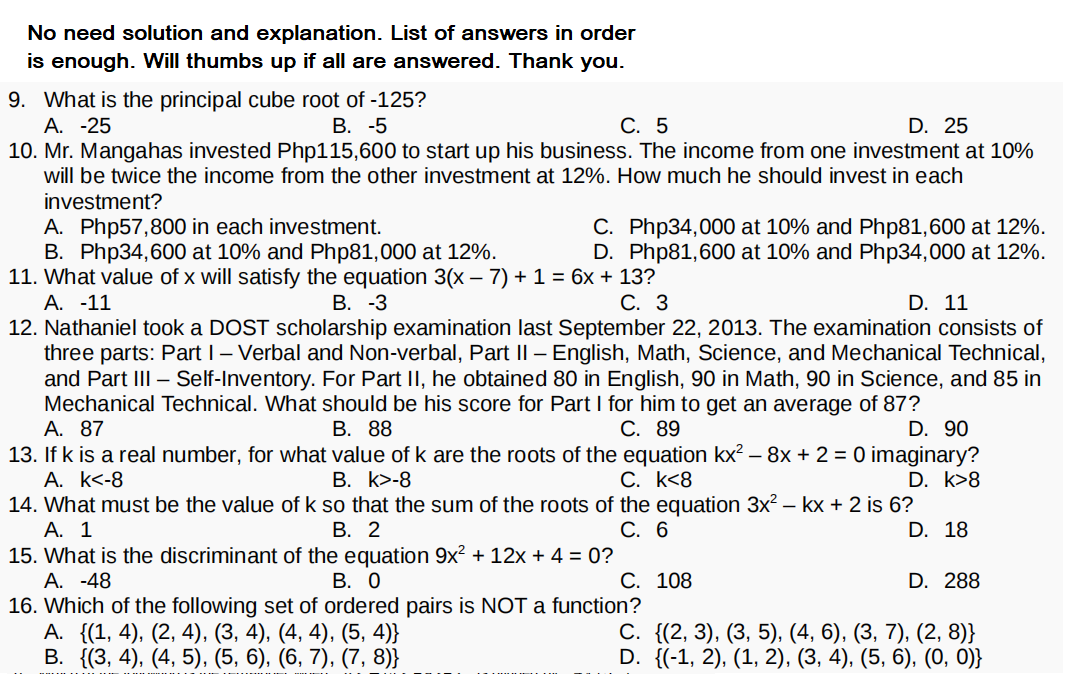 Solved No need solution and explanation. List of answers in | Chegg.com