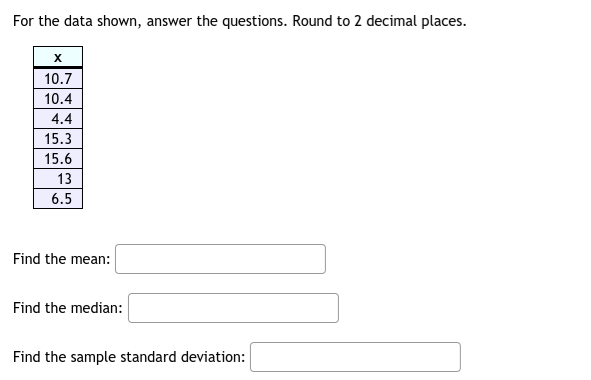 Solved For the data shown, answer the questions. Round to 2 | Chegg.com