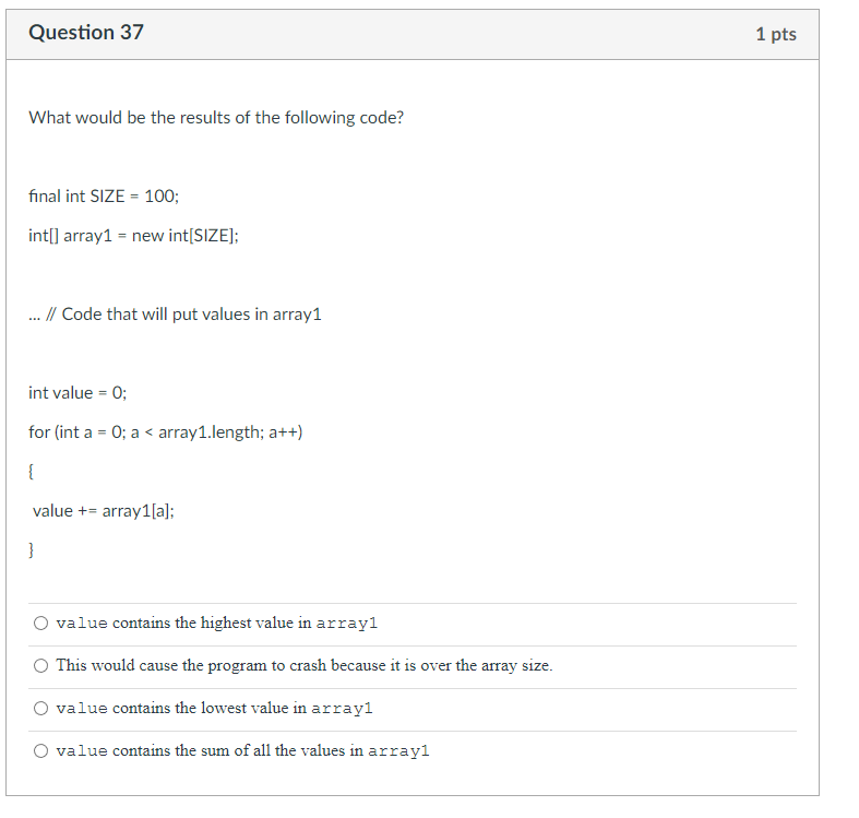 Solved What would be the results of the following code? | Chegg.com