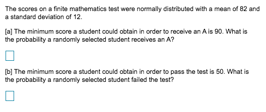 Solved The scores on a finite mathematics test were normally | Chegg.com