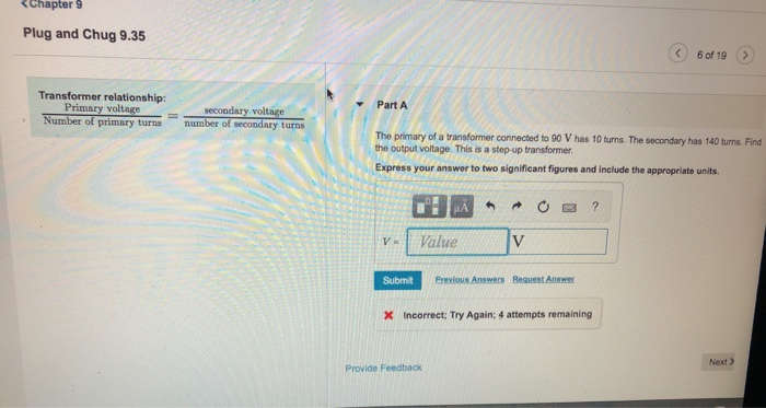 Solved Chapter 9 Plug and Chug 9.35 6 of 19 Transformer | Chegg.com